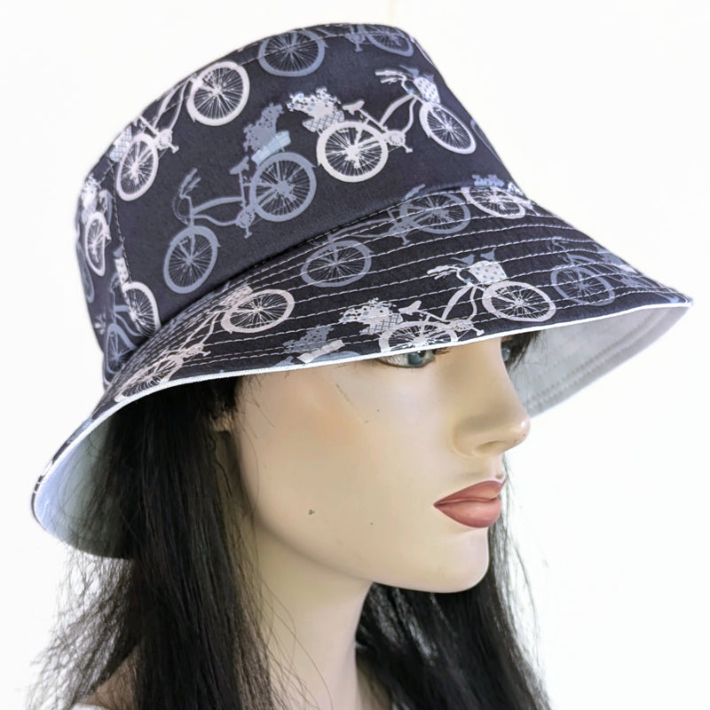 Sun Hat Perfect Bucket Hat, Blue bicycle print, deep bucket brim ...