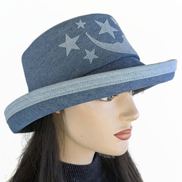 Denim Fashion hat with in royal washed denim with wide brim and adjust ...