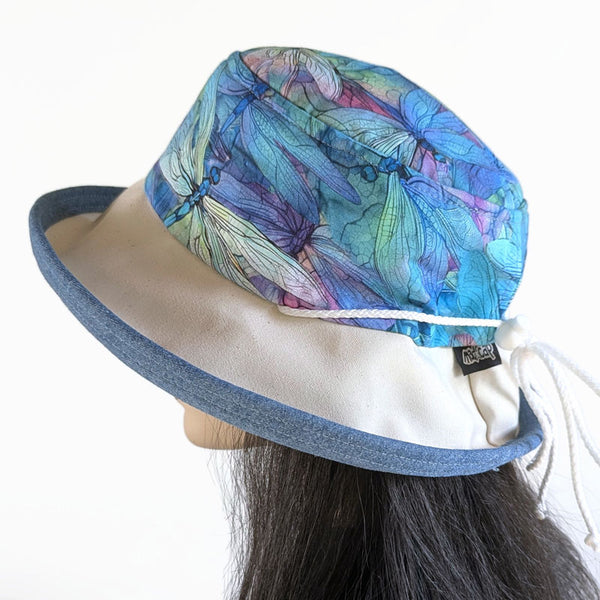 Sunblocker UV summer sun hat with wide brim, pretty dragonfly print, a ...