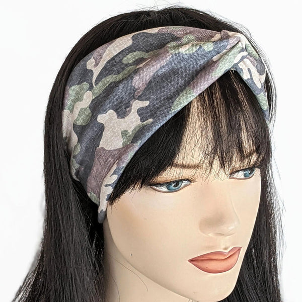 Premium, wide turban style comfy wde jersey knit headband, camouflage ...