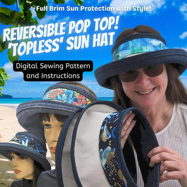 Pop Top Sun Hat, full brim visor style hat, sewing pattern and instruc ...